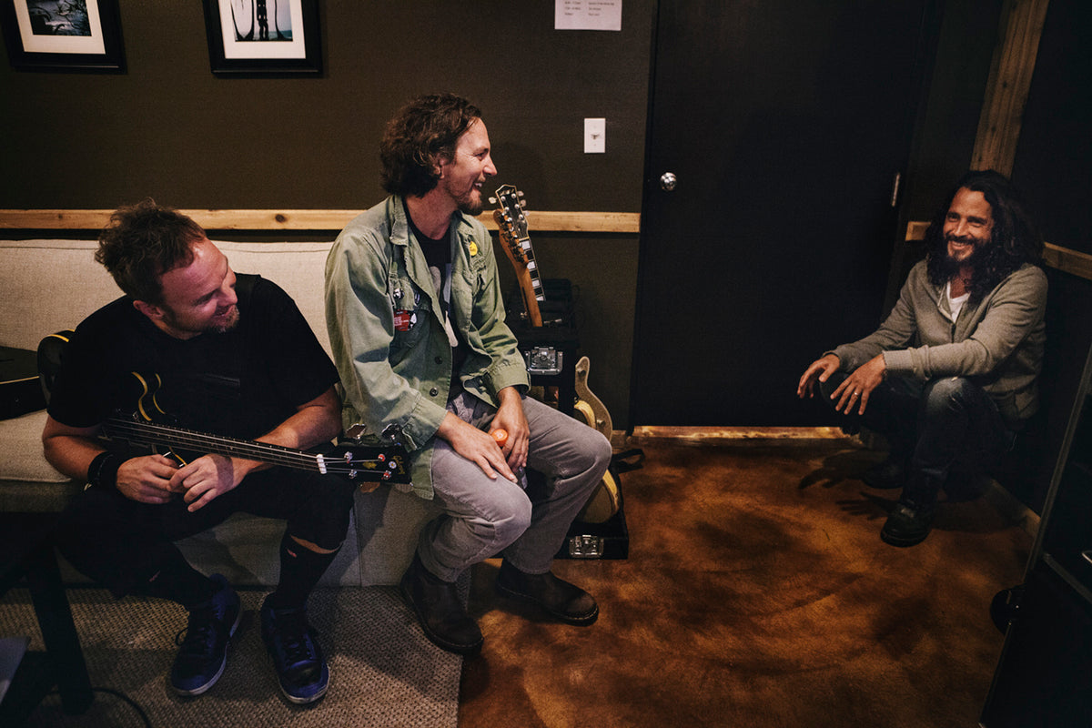 Eddie Vedder and Jeff Ament with Chris Cornell (Alpine Valley Music Th ...